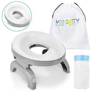 battop portable potty for toddler travel potty training seat kids 2-in-1 potty chair foldable toilet trainer with potty liners and carry bag (2-in-1 potty seat) grey/white-2022