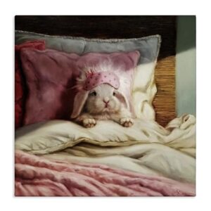 stupell industries bunny rabbit resting in bed off-white pink canvas wall art, 17x17