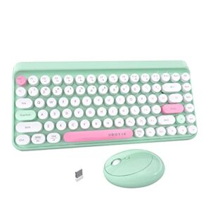 ubotie 84keys colorful wireless computer keyboards and mice combos, mini compact retro typewriter design laptop keyboards with 2.4ghz usb nano (green)