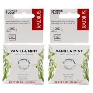 radius vanilla mint dental floss 55 yards vegan & non-toxic oral care boost & designed to help fight plaque - pack of 2