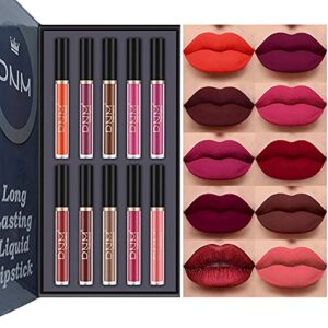 evpct 10pcs dark red liquid matte mat matt lipstick set lip stick stain packs matte for dark skin women, dnm long lasting original 24 hour matte lipstick lapiz labiales mate 24 horas originales mate