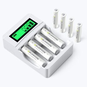 deleepow rechargeable aaa batteries ni-mh triple a batteries with lcd charger 1100mah 1200 cycles pack of 8