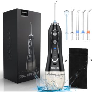 tebikin cordless water flosser portable dental professional oral irrigator with gravity ball powerful travel water teeth cleaner with 5 levels 5 tips ipx7 waterproof 300ml for home travel