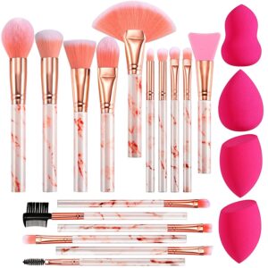 duaiu professional makeup brushes set 16pcs marble handle with 4pcs sponge blenders foundation brushes eyeshadow brush lip brush silicone face mask brush make up tool