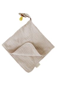 marlowe & co organic cotton muslin baby blanket with snap closure, 15 in x 15 in lovey with holder (natural sand)