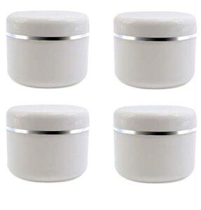 jqyxss 4 pieces empty white silver edge plastic jar,face cream lip balm lotion storage container for cosmetic, lotion, cream