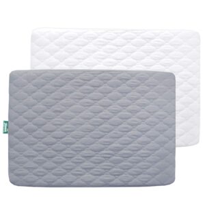 pack n play sheet quilted waterproof protector, 2 pack premium fitted pack n play pad cover 39" x 27" fits for baby foldable and playard mattress, portable mini crib, gray&white