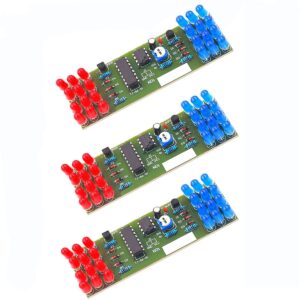 dorhea 3 set led flashing lights practice board - ne555 cd4017 ic kits - red blue dual-color diy kit - strobe electronic suit flashing lights components