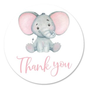 pink elephant thank you stickers, 40 2 inch girl baby shower or birthday favor labels