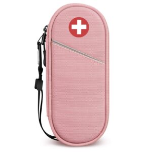 sithon epipen medical carrying case insulated, travel medication organizer bag emergency medical pouch holds 2 epipens, asthma inhaler, anti-histamine, auvi-q, allergy medicine essentials, pink