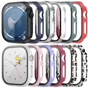 cuteey 12 pack case with tempered glass screen protector for apple watch 40mm se2/series 6/se/series 5/series 4, full matte leopard cow pattern pc cover for iwatch 40mm accessories (12 colors, 40mm)