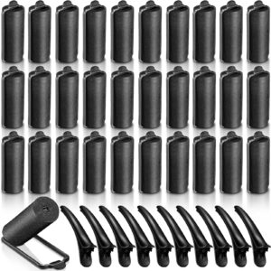 40 pieces sponge hair rollers satin rollers silk foam rollers women hair curlers with duck teeth clips for hairdressing styling(0.98 inch,black)