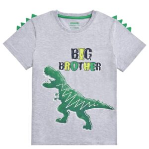 dinosaur big brother announcement t shirt sibling outfits for toddler boys cotton promoted to big brother shirt print colorful dino short sleeve top tee gift(gray, 18-24 months)