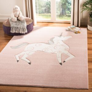 safavieh carousel kids collection 3' square pink/ivory crk163p unicorn non-shedding nursery playroom area rug