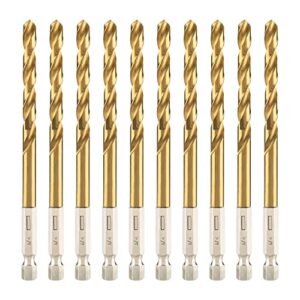 augtouf 1/4" hex shank drill bits (10pcs), premium 4341 hss titanium impact hex drill bits for wood, steel, metal, plastic, quick change design