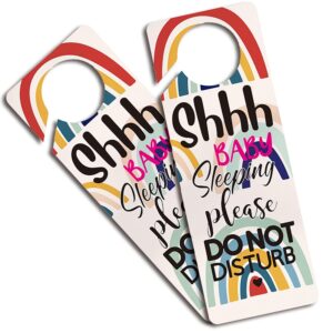 funny baby sleeping sign, door hanger, funny baby room decorative, 2 pack, double sided, ideal for home, bathroom, bedroom, baby room