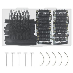 70 pcs wig accessories set 60pcs hair extensions wig clips 7-teeth wig combs with cloth 6-teeth u-shape metal snap clips 5 curved needles 5 t-pins