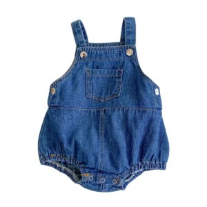 hoolchean baby boy or girl denim bodysuit with straps infant cotton jeans romper (blue, 66: 0-3 months)