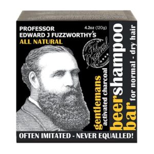 professor fuzzworthy's gentlemans activated charcoal & beer hair shampoo bar for men - all natural for normal, dry, oily hair - 4.2 oz