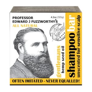 professor fuzzworthy's beard & hair hemp shampoo bar - unscented for sensitive skin - normal dry oily hair 4.2oz