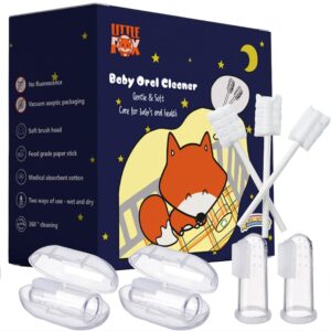 [60 pcs] little fox baby oral cleaner +2 pcs finger toothbrush with cases, baby tongue cleaner, newborn toothbrush, disposable tongue and gum cleaner, infant oral care and cleaning for 0-36 month baby