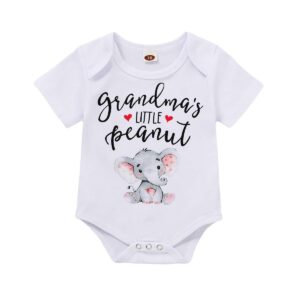 happy town infant baby girls boys grandma's little peanut short sleeve romper bodysuit causal outfits (white, 0-3 months)