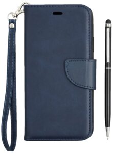 glow co, ltd. 406-1-04 iphone 11 notebook type case with strap, navy, tempered glass & stylus pen