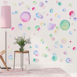 tenare 150 pieces polka dot wall decals room decor watercolor peel and stick wall stickers colorful large circle wall decor removable rainbow pvc for nursery room home decor(light color)