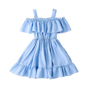 toddler baby girls summer dress chiffon princess dress little girl clothes sleeveless off-shoulder dress pure blue