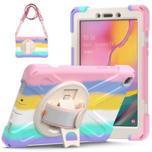 tsq case for 8.0 inch 2019 sm-t290/t295 for kids girls | heavy duty rugged protective cute colorful case w/stand hand shoulder strap for tablet 8 inch | rainbow pink