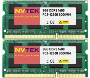 nvtek 16gb (2x8gb) ddr3 1600mhz pc3-12800 sodimm 2rx8 1.35v 204-pin non-ecc laptop pc computer memory kit