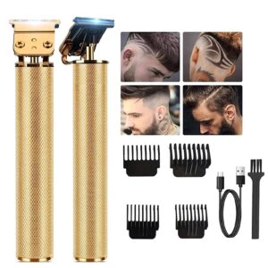 professional hair trimmer, zero gapped t-blade close cutting hair clippers for men rechargeable cordless trimmers for haircut beard shaver barbershop (4 combs, gold)