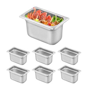 hoccot 1/9 size hotel pan 6 packs, 2.6" deep 304 stainless steel steam table pan for chafing, commercial food pan for hotel, buffet, restaurant, party, catering food pan for food supply & storage