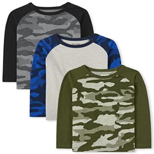 the children's place and toddler boy long sleeve camo raglan top 3-pack, multi clr, 12-18 months