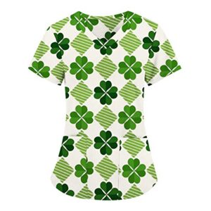 st. patrick leaf printed short sleeve tops for women scrub_tops non-positioning print working uniform casual loose shirt