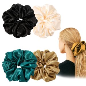 ivyu silk scrunchies satin hair ties for women - 4 psc oversize soft big scrunchies for women ligas para el cabello de mujer decorations large hair scrunchy elastic ponytail hair band gift for girls