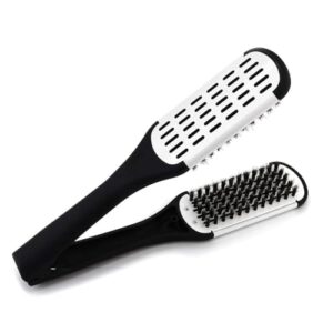 ccbeauty boar bristles double sided brush, hair straightener brushes comb, stimulates scalp, reduces frizz, prevents oil build-up, gives hair shine, naturally conditions hair, 140g, glossy white