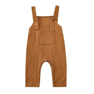 aruzig baby boys clothes for gentleman outfits infant boy girl suspender pants onepiece jumpsuit pocket outfit (brown, 6-12 months)