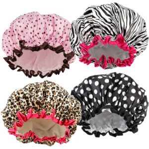 tcotbe 4 pieces shower cap for women, elastic and reusable, environmental protection hair bath caps, double waterproof layers bathing hat