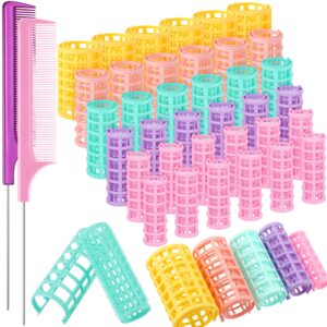 willbond 36 pieces plastic hair roller 5 sizes curlers self grip no heat rollers with 2 pieces steel pintail combs for short long hair salon barber hairdressing styling tools(bright colors)