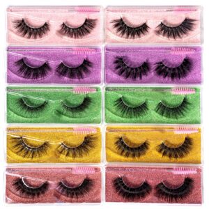 false eyelashes wispy 13 to15mm 3d fluffy eyelashes wholesale - pack 10 pairs 10 styles mink lashes bulk -lightweight reusable fake mink eyelashes -natural look faux lashes with glitter portable box