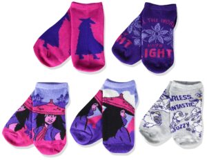 disney girls raya and the last dragon 5 pack no show casual sock, pink purple multi, shoe size 3-8 us