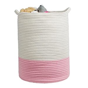 dealone pink woven rope tall toys storage basket with handles blankets clothes towels laundry basket nursery organizer bins