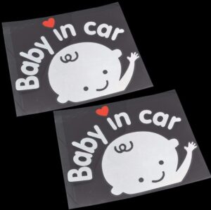 cm wealth 2packs - baby in car sticker decal baby on board sign for car safety sign cute baby in car waving sticker(boy2)