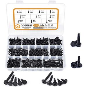 410 stainless steel #8 self tapping screws, hex washer & modified truss head self tapper screws, vigrue 370pcs self screws for metal plastic assortment kit