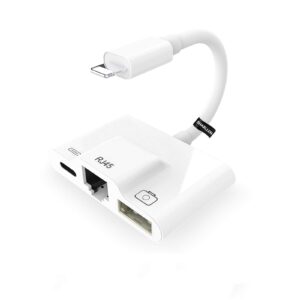 sharllen rj45 ethernet lan wired network adapter,3 in 1 wired lightning to ethernet usb 3 camera reader otg adapter and fast charging port compatible for iphone 12/11/x/xr/8/7,ipad,ipod, ios devices