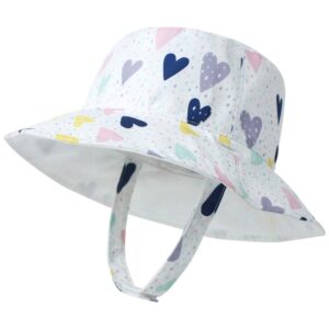 lapi.zapi baby sun hat print pattern reversible kids boy girls hat upf 50+ sun protection beach bucket hat wide brim (0-6 months, white heart)