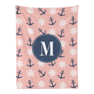 yeshop nautical anchor personalized receiving baby blankets for girls boys kids with name,customized swaddle blankets gift for newborn crib infants 30x40 inches