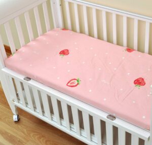 100 cotton crib fitted sheets baby sheet for standard crib and toddler mattresses nursery bedding sheet crib mattress sheets for boys or girls (strawberry, w28 x l55)