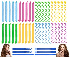 40pcs hair curlers heatless wave and spiral two styles formers(16inches) with 4pcs styling hooks magic hair rollers no heat damage for women and kids’ short and medium hair (16inch)